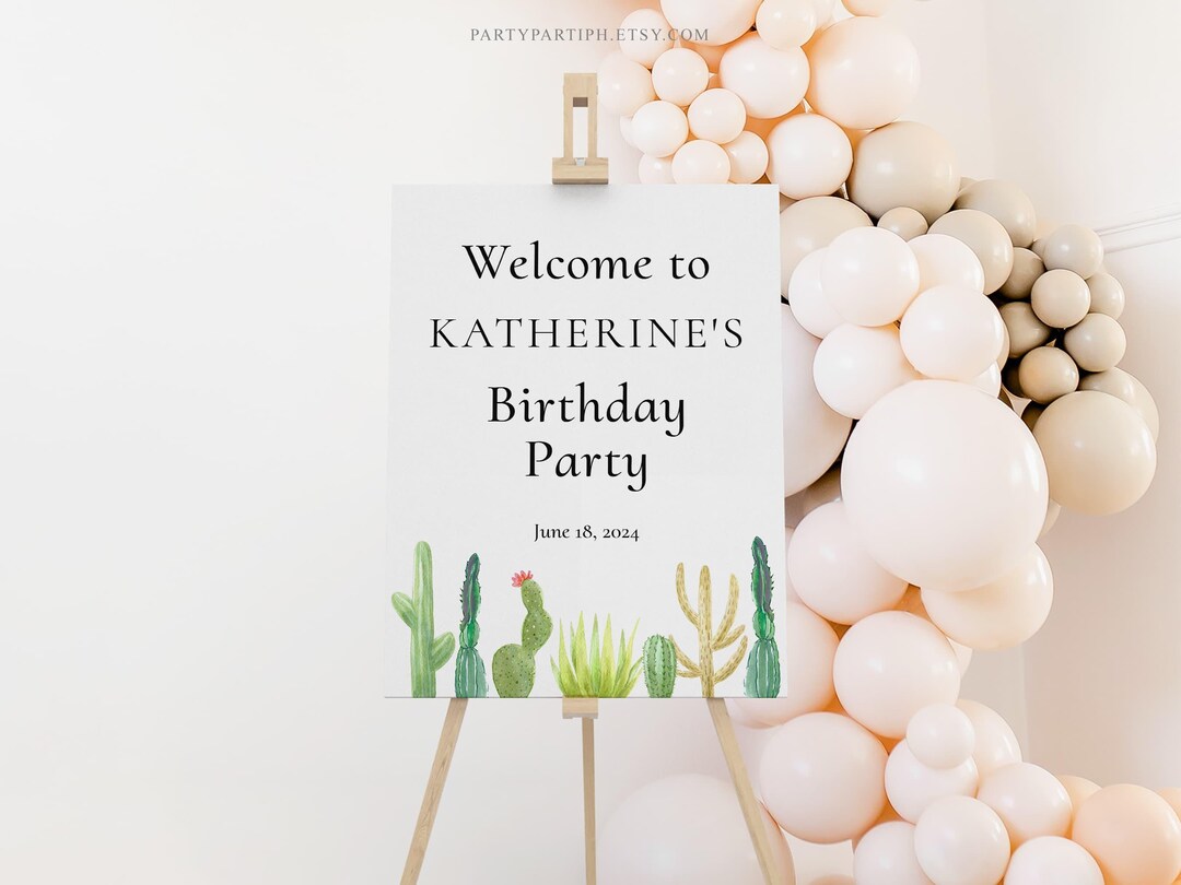 EDITABLE Cactus Birthday Welcome Sign Party Decoration Template 1st ...
