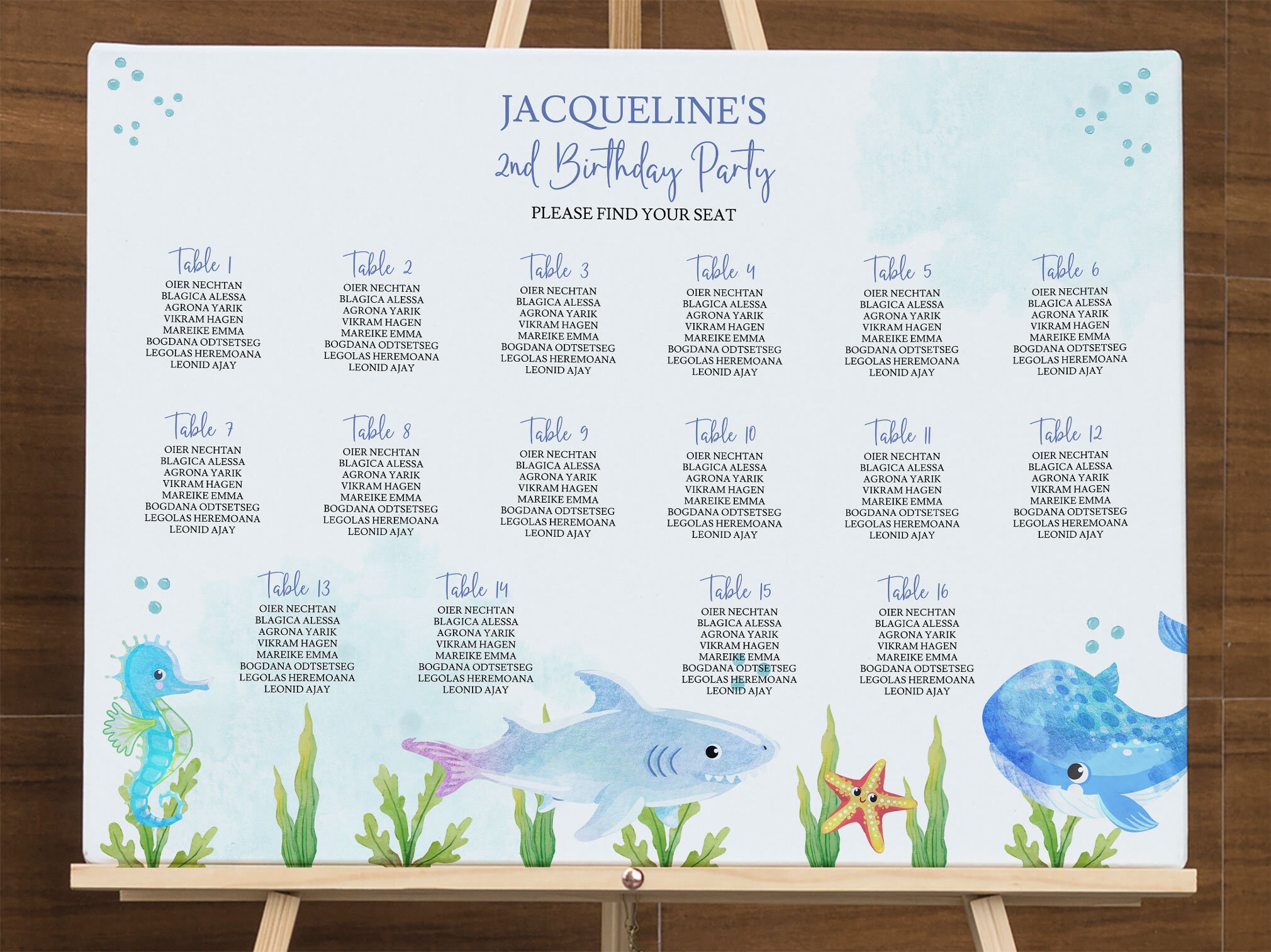 Editable Under the Sea Seating Chart Sign Perfect for Birthday ...