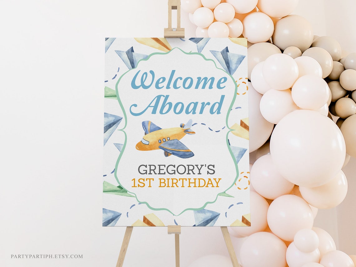 Editable Airplane Birthday Welcome Sign Template Airplane Birthday Sign ...
