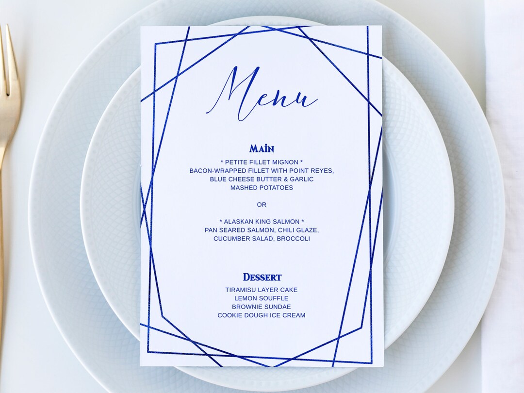 Editable Royal Blue Frame Wedding Menu Card Template Instant Download ...
