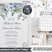 EDITABLE Blue Flowers Wedding Menu Card Template Instant Download ...