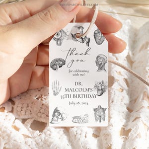 Editable Medical Anatomy Birthday Thank You Tags Template Doctor Nurse ...