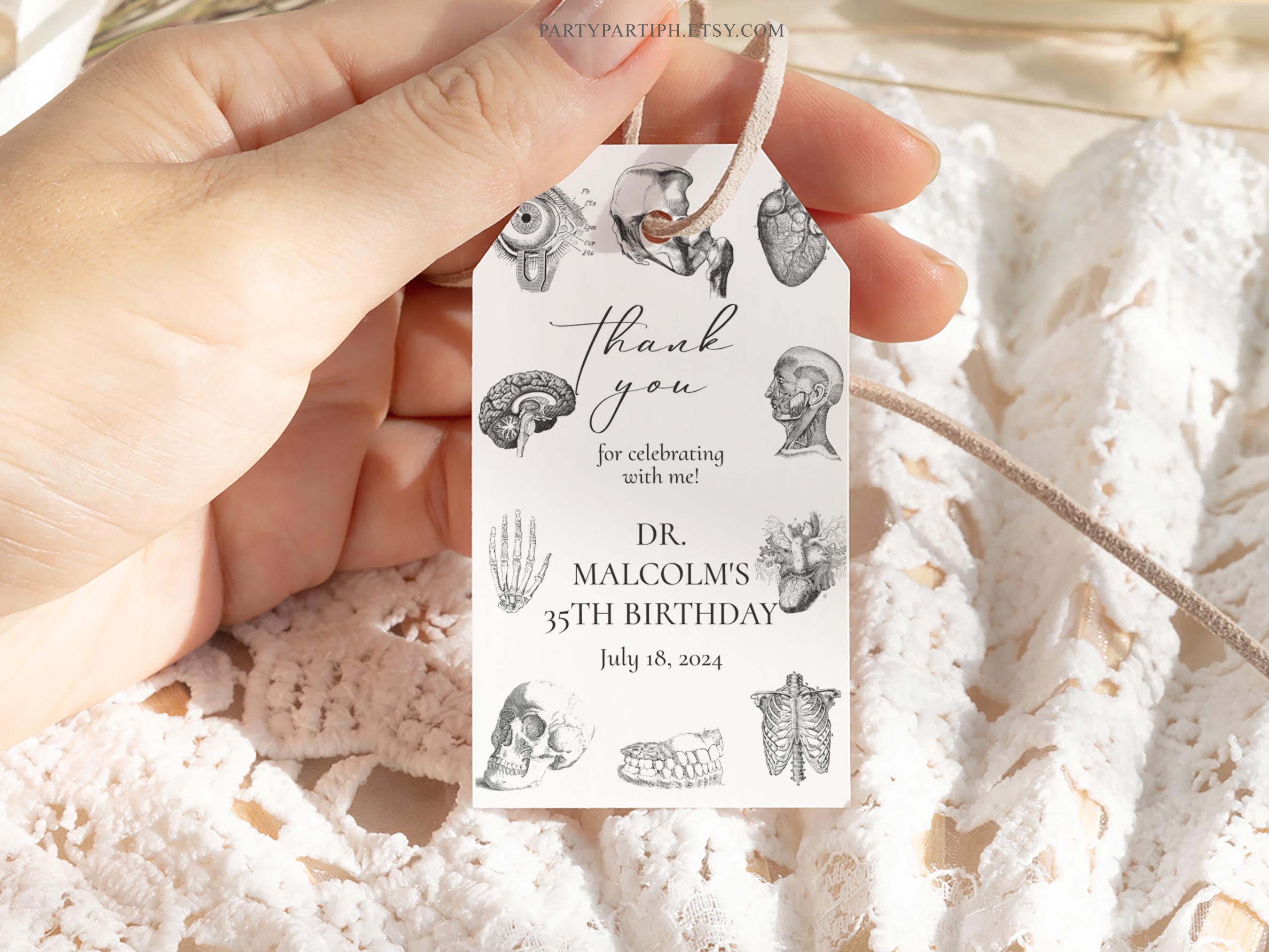 Editable Medical Anatomy Birthday Thank You Tags Template Doctor Nurse ...