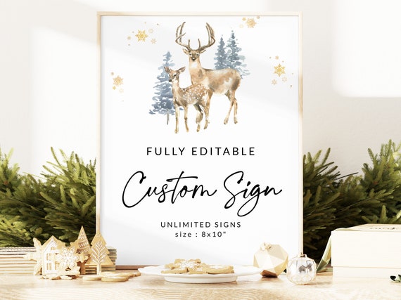 EDITABLE 8x10" Reindeer Christmas Custom Table Sign Template (Portrait ...