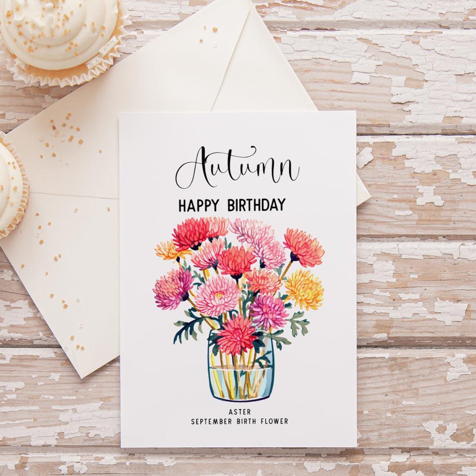 Aster September Birth Flower Birthday Card: Editable Template, 0093 - Etsy