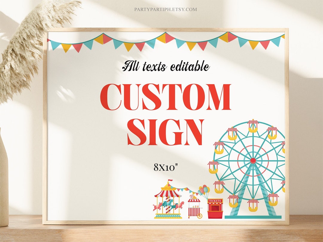 Editable Carnival Custom Table Sign for Party Candy Bar Gift Dessert ...