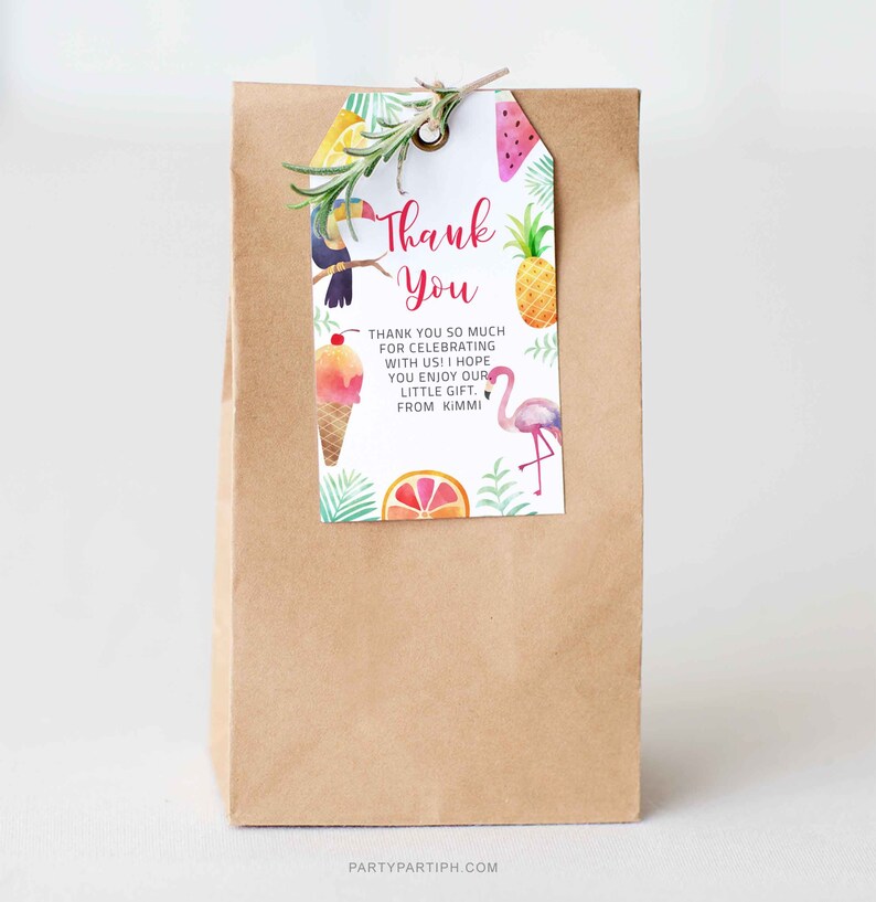 Editable Tropical Birthday Thank You Tags Flamingo Gift Tags Tropical ...