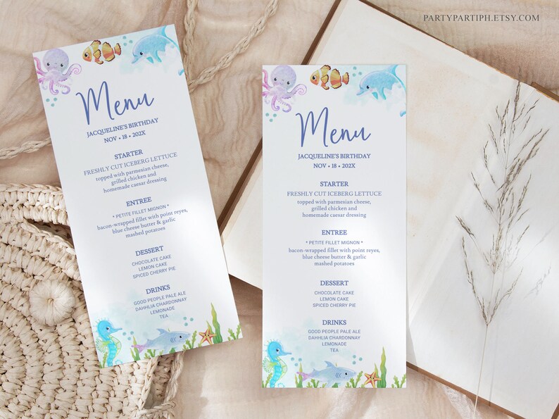 EDITABLE Under the Sea Menu Birthday Party Menu Card Template Instant ...