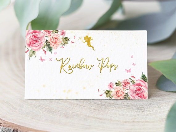 Editable Pixie Place Card, Gold Fairy Name Card, Buffet Card, Pink ...