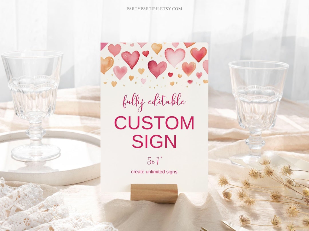 Editable Valentines Custom Table Signs 5x7 8x10 Templates Pink Hearts ...