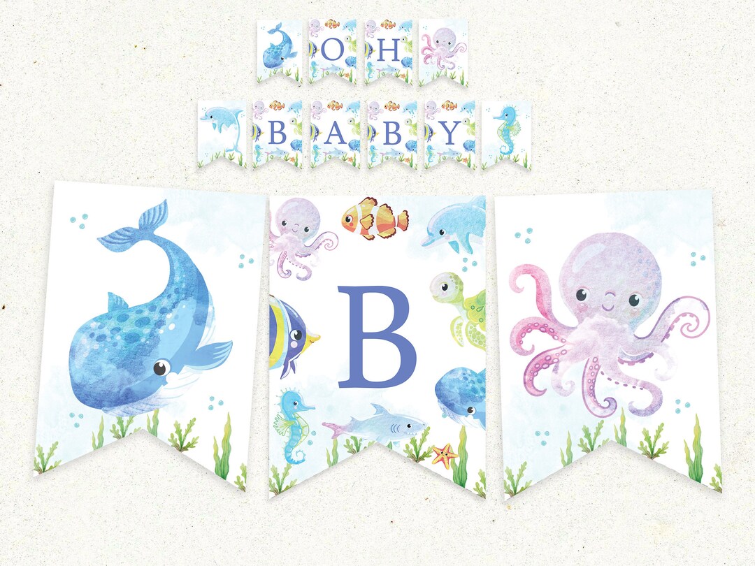 EDITABLE Under the Sea Banner Printable Template Oh Baby - Etsy