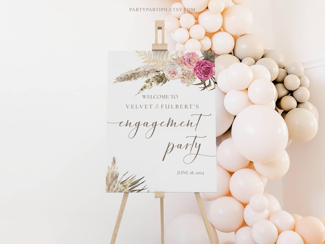 EDITABLE Boho Flowers Engagement Party Welcome Sign Decoration Template ...