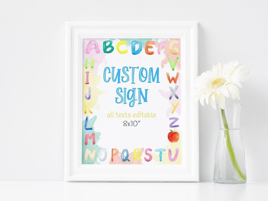 Editable Alphabet Custom Sign, Alphabet Birthday Table Sign, Instant ...