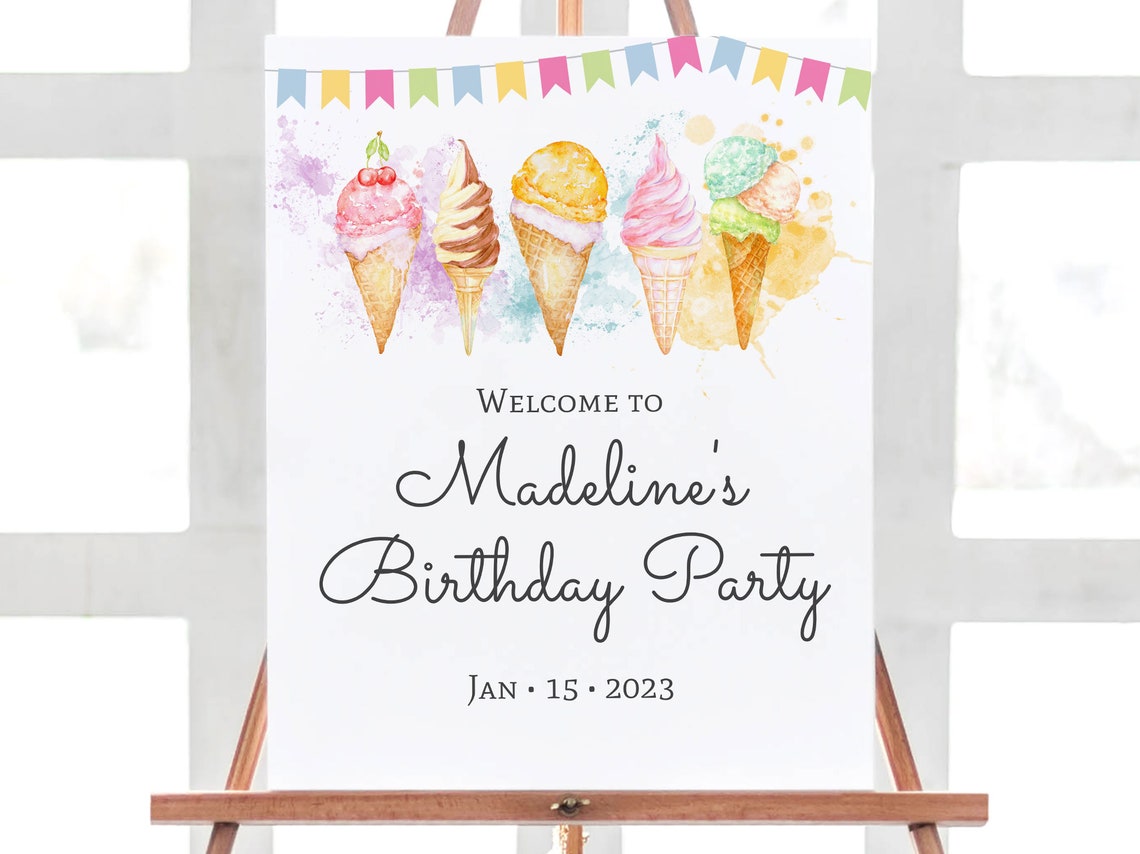EDITABLE Ice Cream Birthday Welcome Sign Pastel First - Etsy