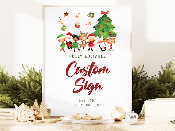 EDITABLE Kids Christmas Party Custom Sign Digital Template, Cute Santa ...