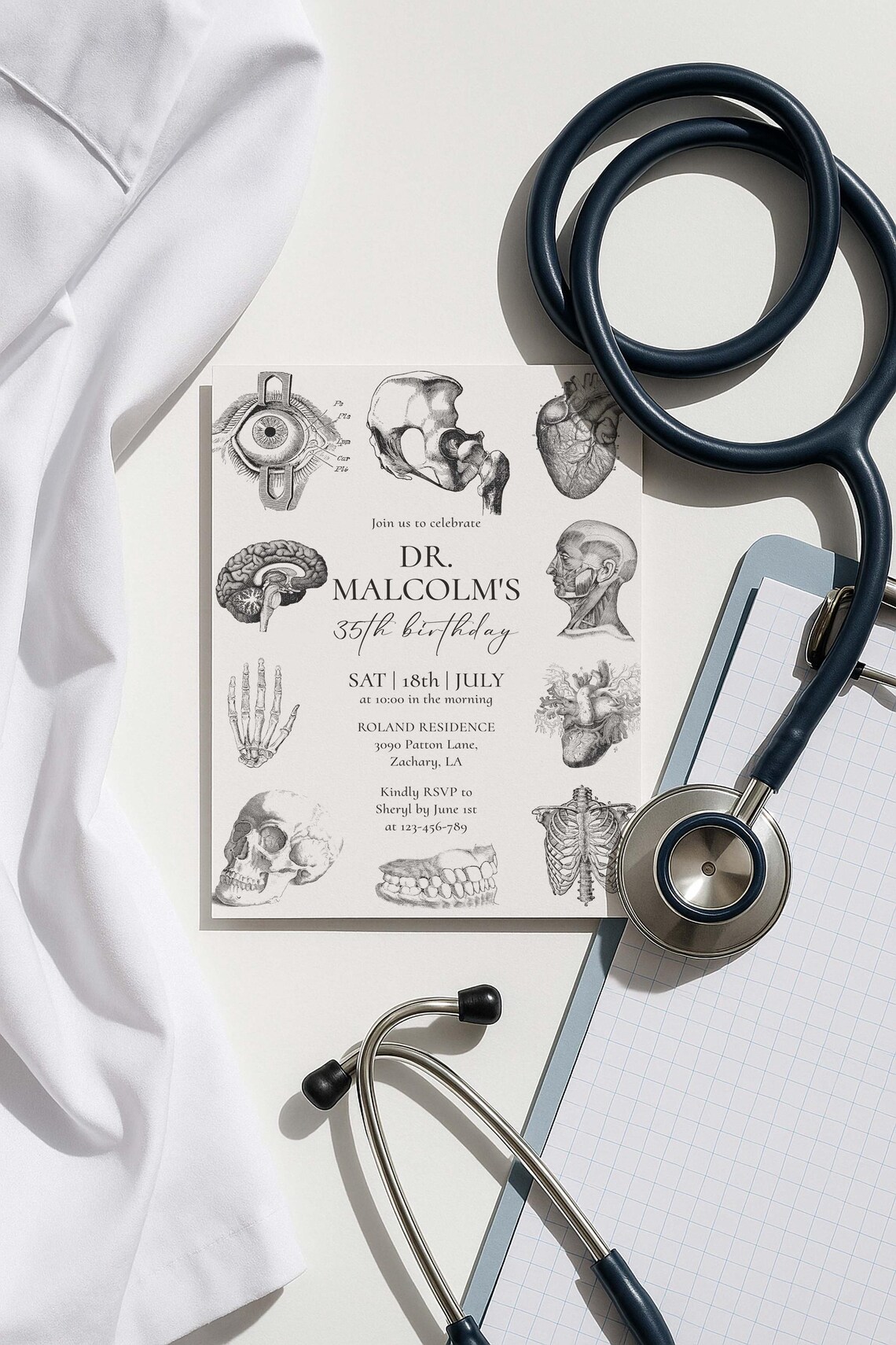 Medical Theme Birthday Invitation: 5x7" (jettemplate, Instant Download ...
