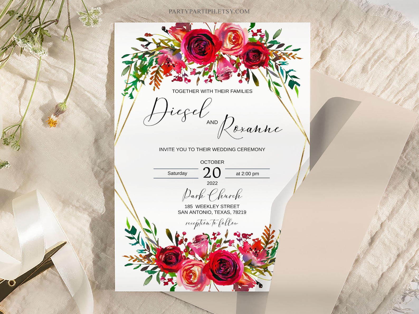 Editable Red Geometric Wedding Invitation Template INSTANT Download ...