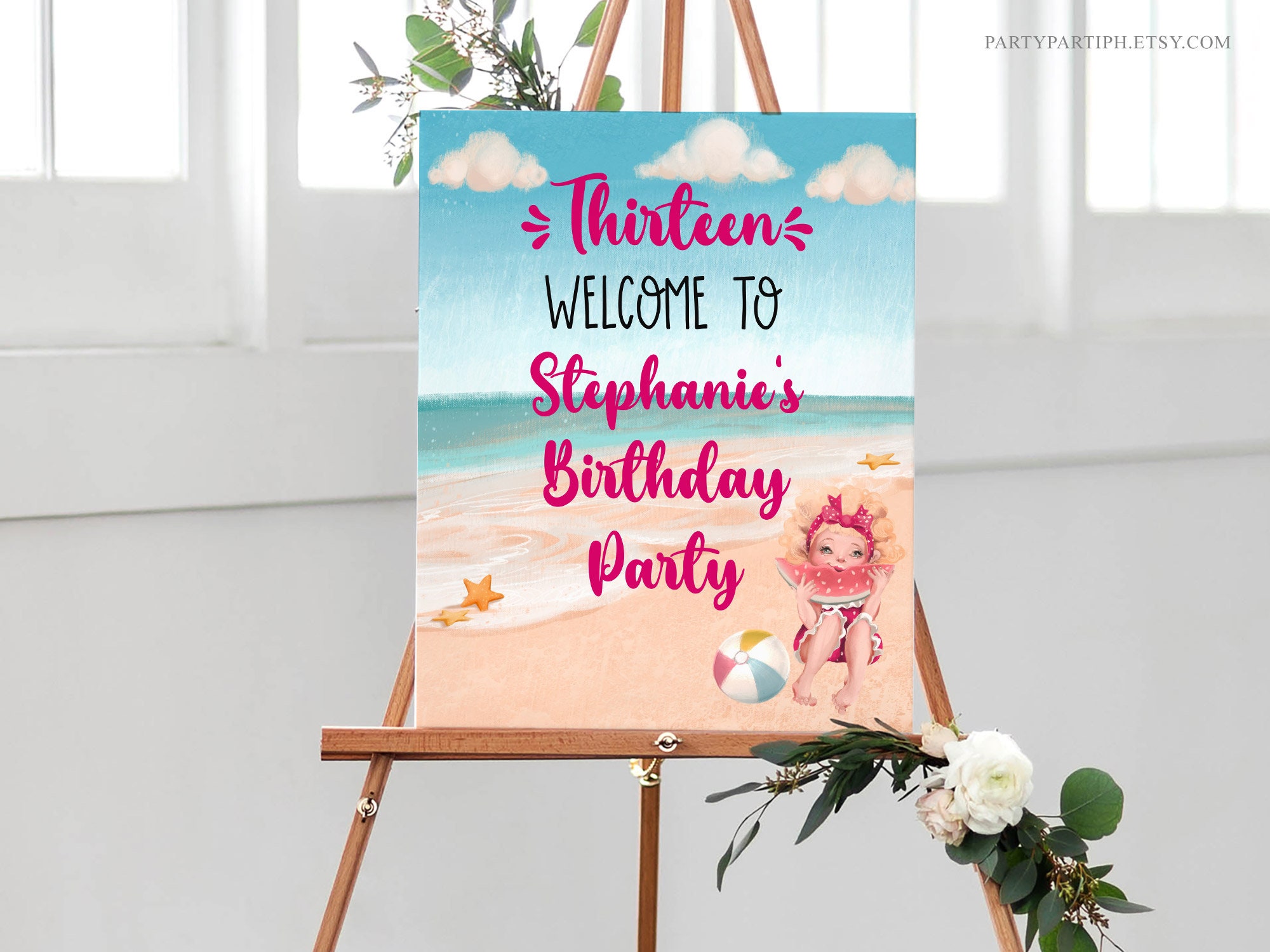 Editable Beach Party Birthday Welcome Sign Template Instant Download ...