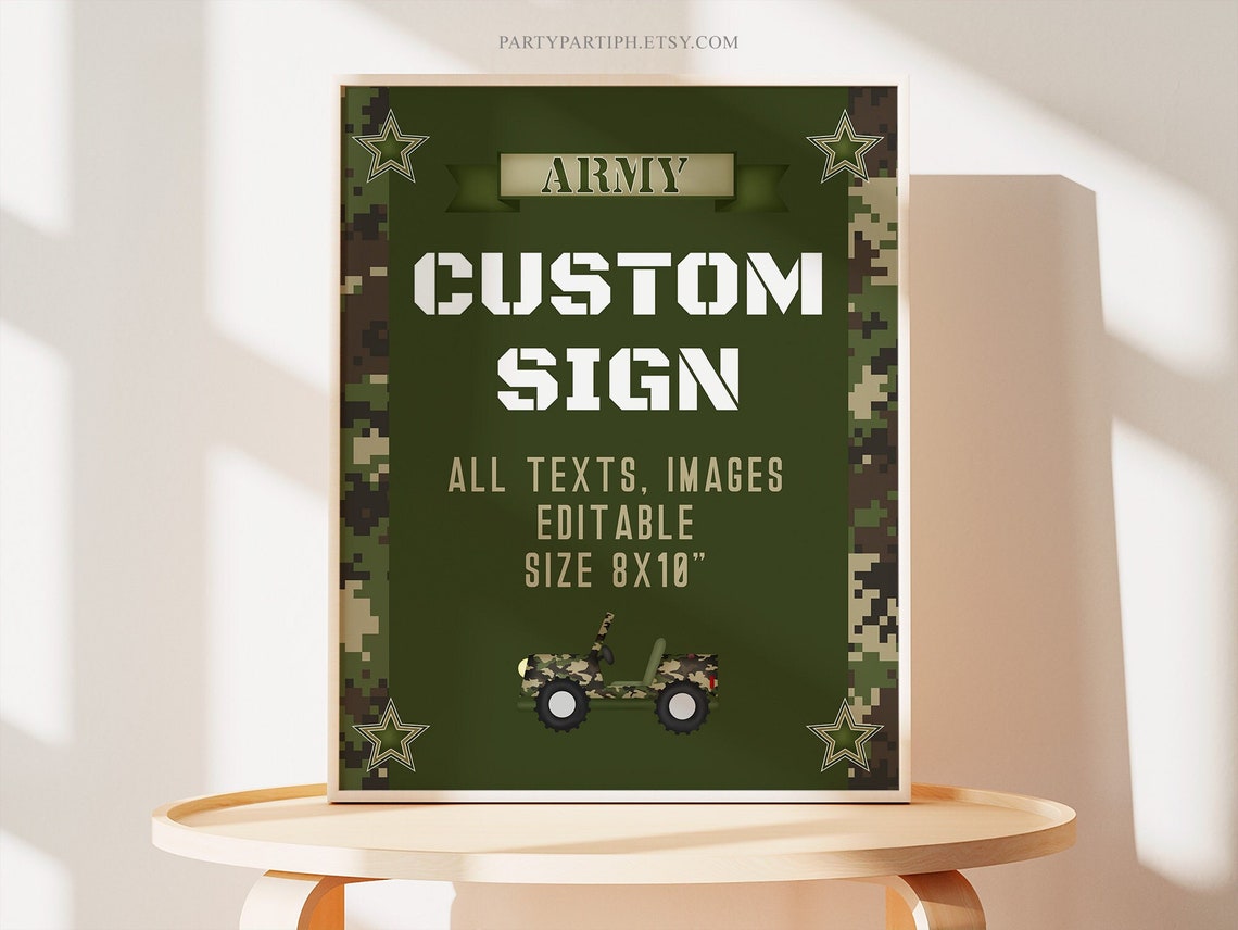 Editable 8x10" Army Sign Template Army Birthday Shower Custom Sign ...
