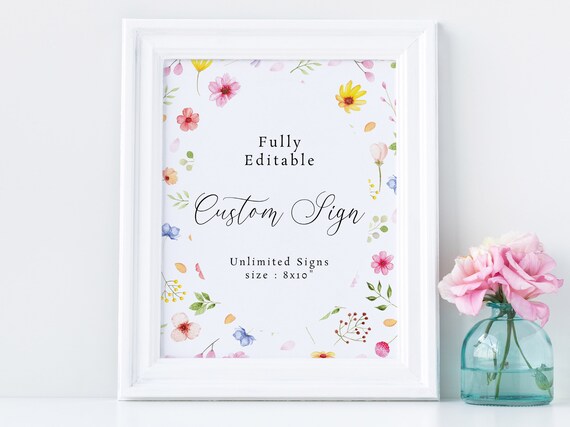 EDITABLE Wildflowers Sign Template, Garden Theme Wedding Custom Table ...