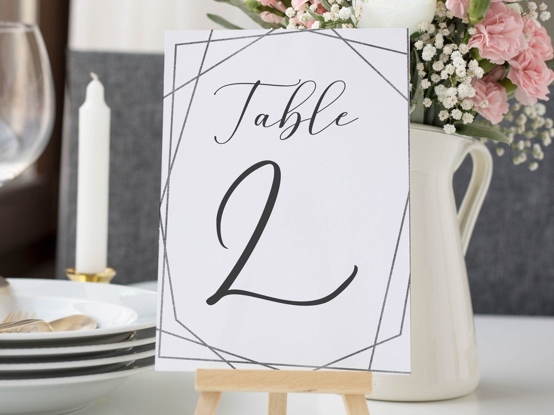 EDITABLE Silver Geometric Wedding Table Numbers Silver - Etsy
