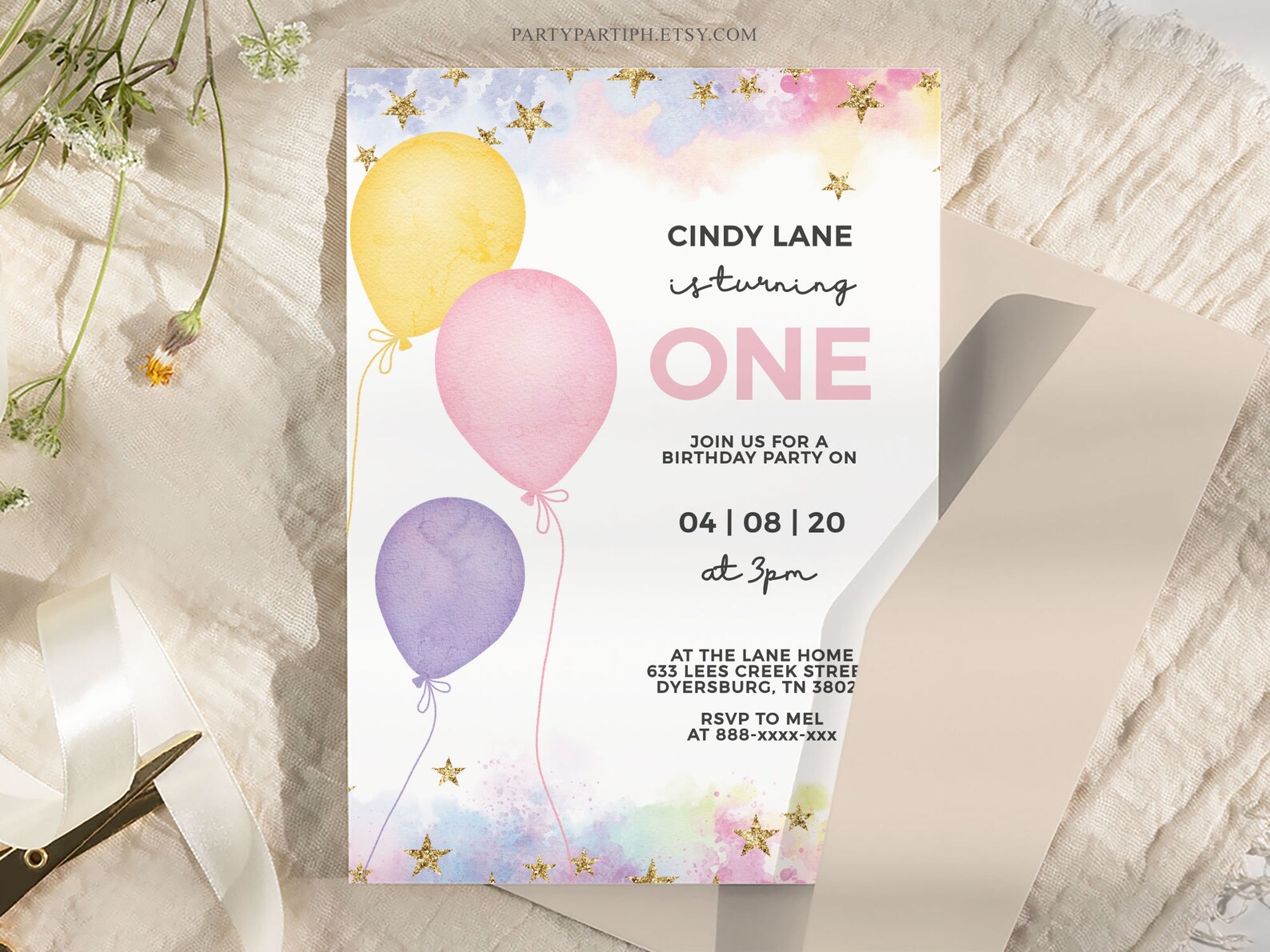 Editable Balloon Birthday Invitation Template Girl Balloon Party Invite ...