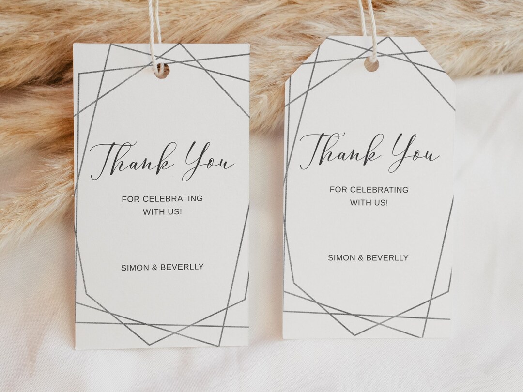 EDITABLE Silver Wedding Thank You Tags Geometric Gift Tags INSTANT ...