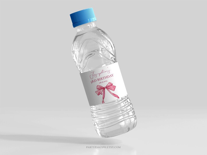 Editable Pink Bow Water Bottle Labels Template Instant Download Cute ...