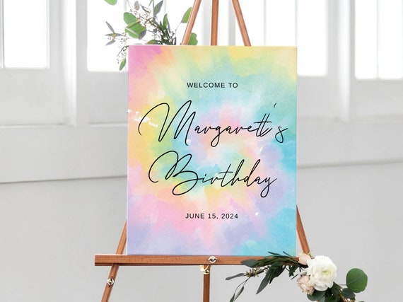 Editable Rainbow Birthday Welcome Sign, Pastel First Birthday Sign ...