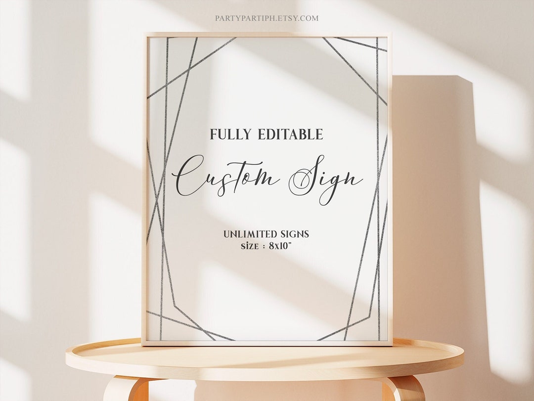 Editable 8x10" 10x8" Silver Custom Sign Template Geometric Wedding ...