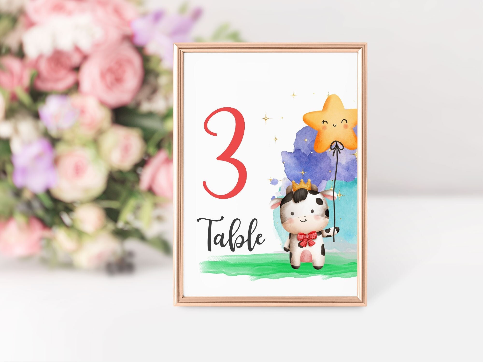 EDITABLE Cow Baby Shower Table Numbers Template Boy Cow Farm Animal ...