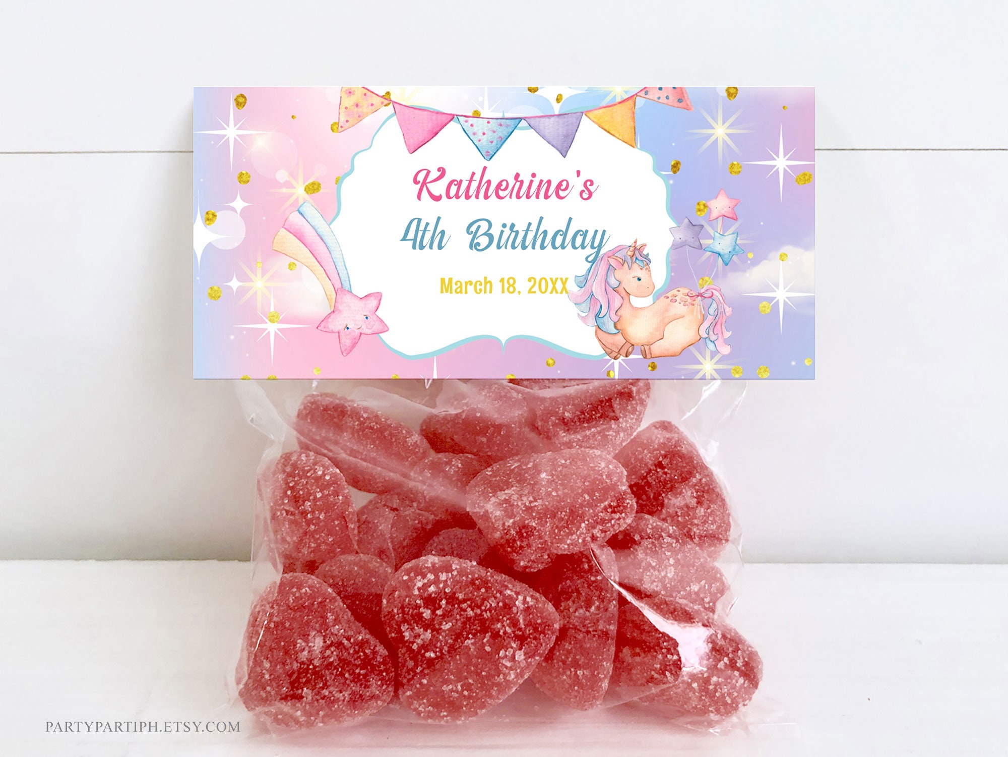 Editable Rainbow Unicorn Party Treat Bag Toppers Magical Unicorn Theme ...