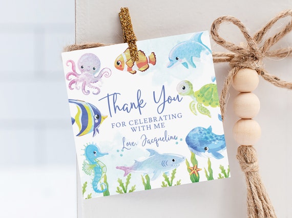 EDITABLE Under the Sea Square Favor Tag Gift Thank You Tags Nautical ...