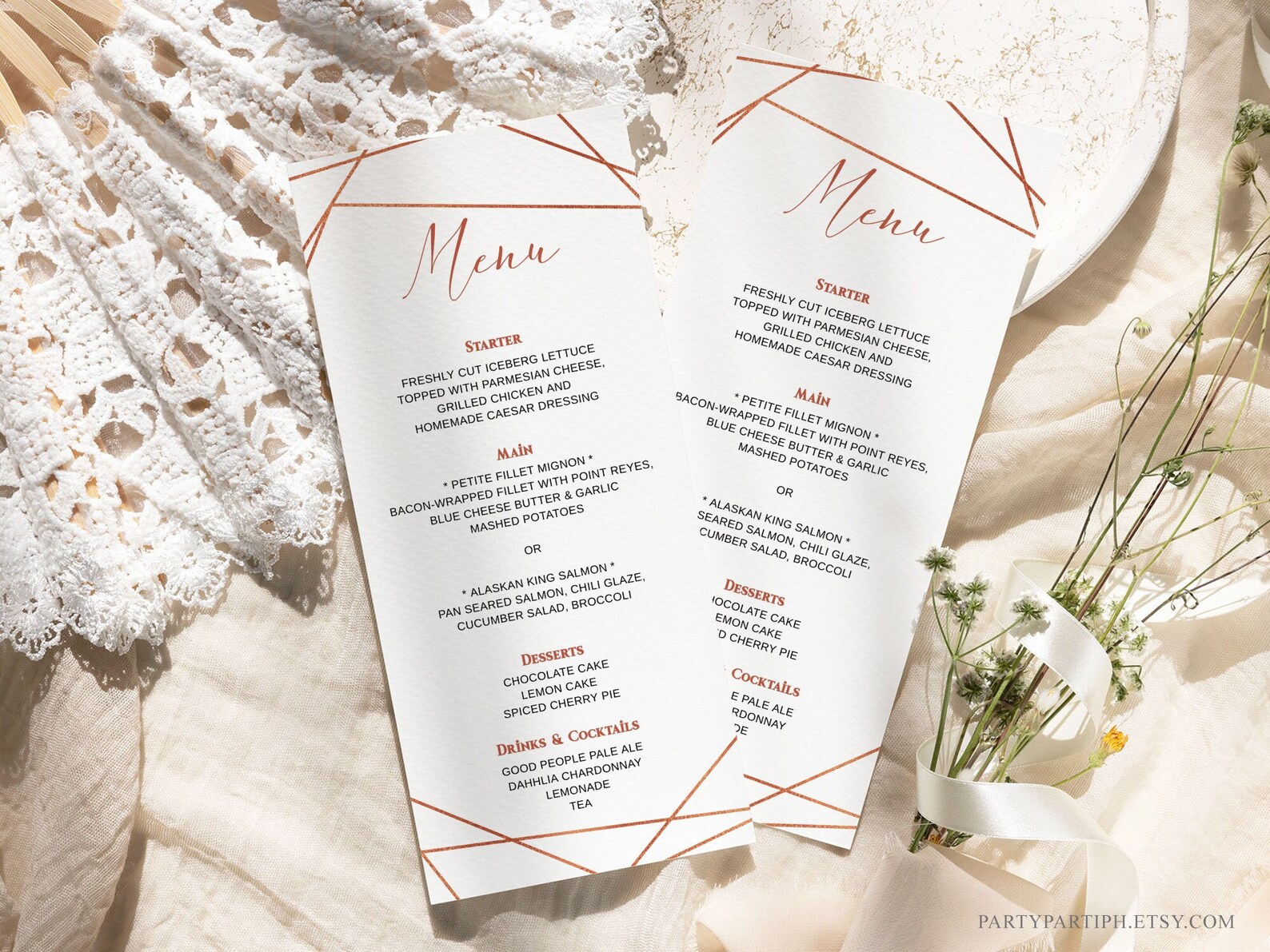 Editable Rose Gold Frame Wedding Menu Card Template Instant Download ...