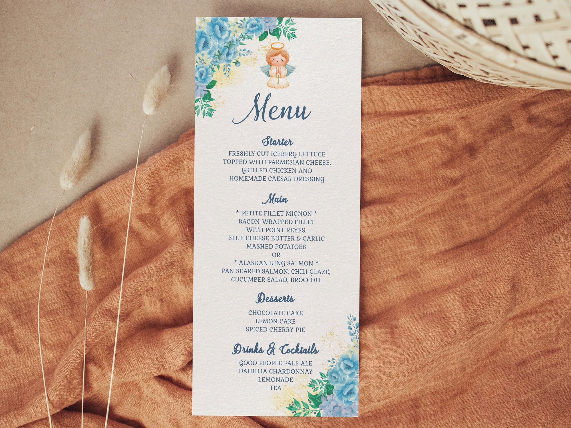 Plantilla de tarjeta de menú de bautismo de ángel lindo - Etsy México