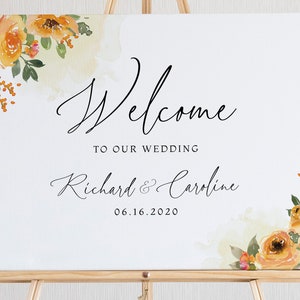Editable Orange Welcome Sign Templates Flower Wedding Welcome Signs ...