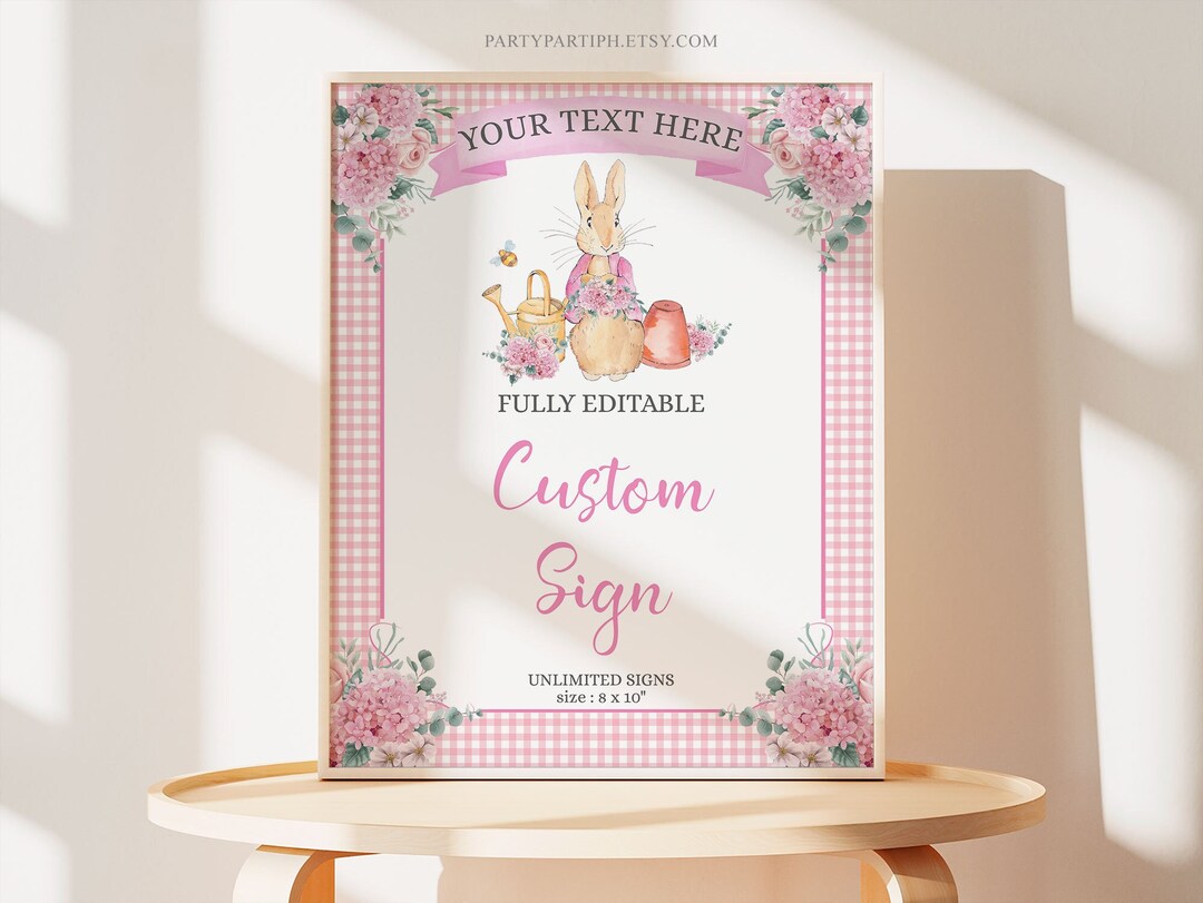 Editable Pink Peter Rabbit Custom Table Sign Template Easter Table ...