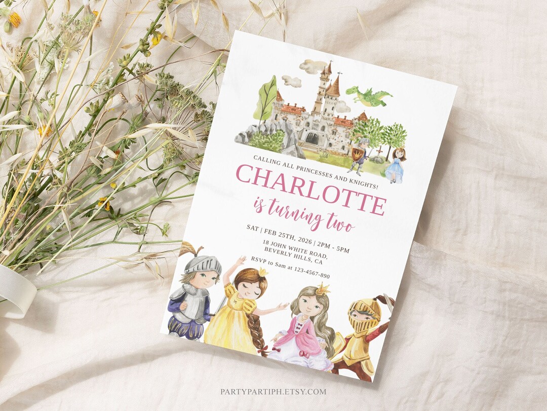 Editable Fairytale Birthday Invitation Template Knights and Princesses ...