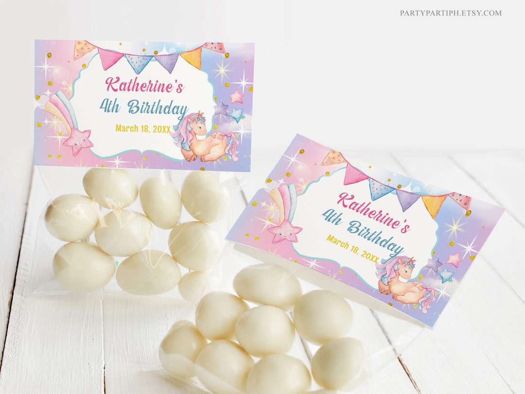 Editable Rainbow Unicorn Party Treat Bag Toppers Magical Unicorn Theme ...