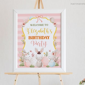 Editable Easter Bunny Birthday Welcome Sign Template Instant Download ...
