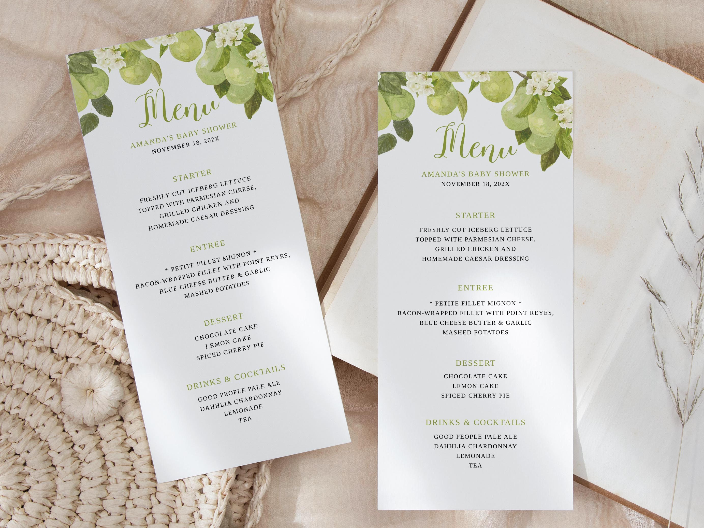 Editable Perfect Pear Baby Shower Menu Card Twin Pear Menu - Etsy