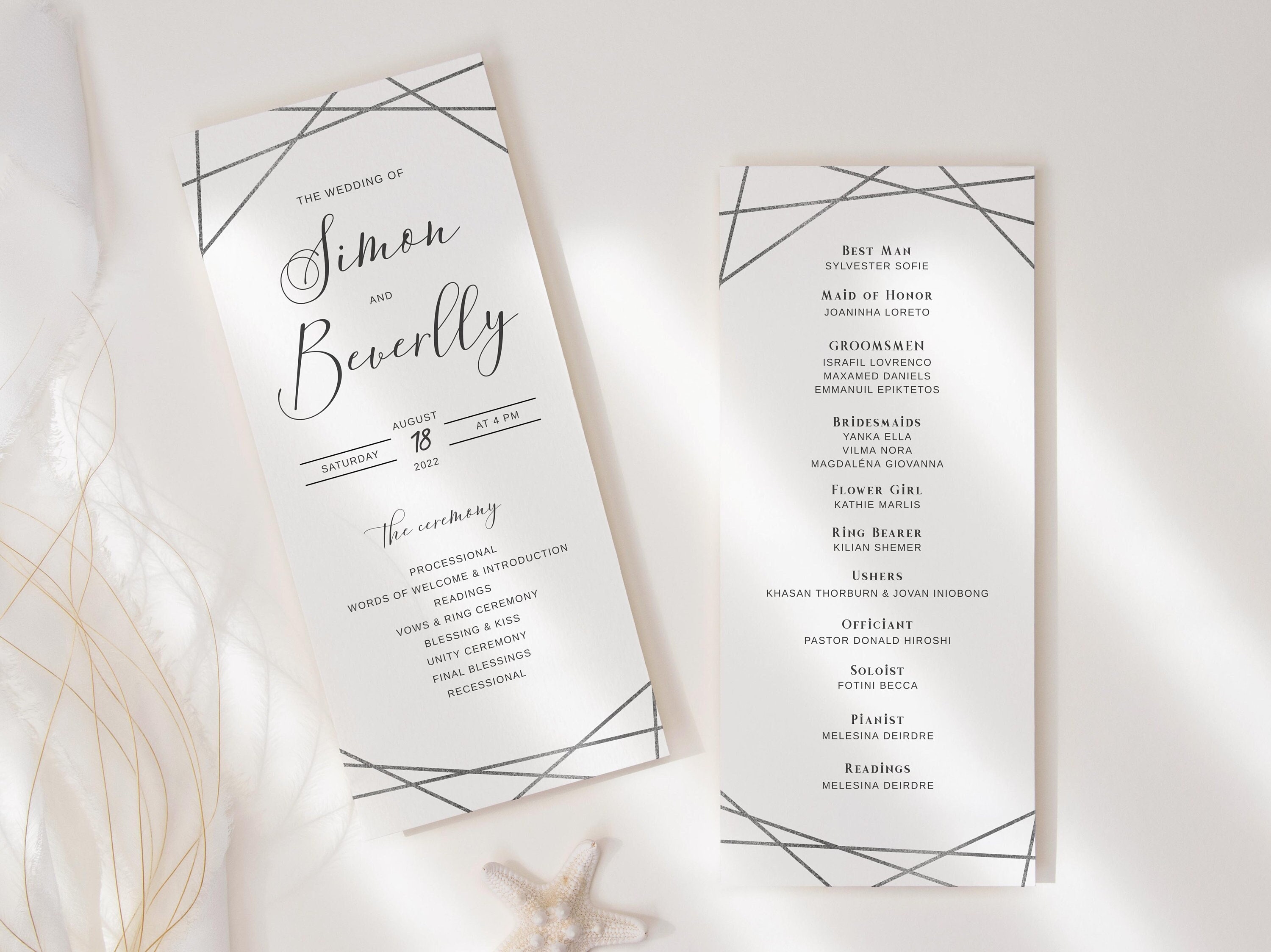 EDITABLE Silver Program Card Template wedding, Bridal Shower, Dinner ...