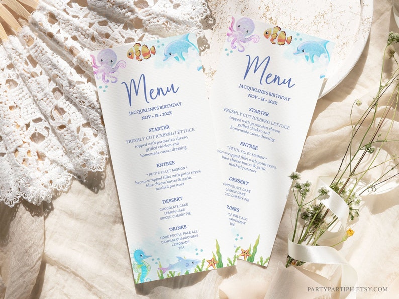 EDITABLE Under the Sea Menu Birthday Party Menu Card Template Instant ...