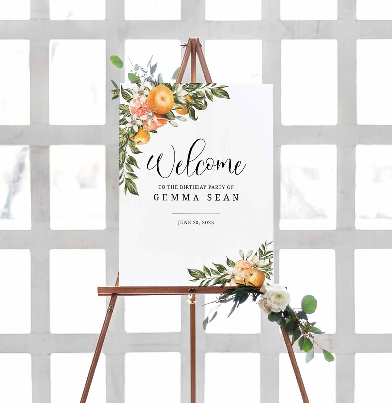Editable Citrus Birthday Welcome Sign Poster Orange Birthday - Etsy