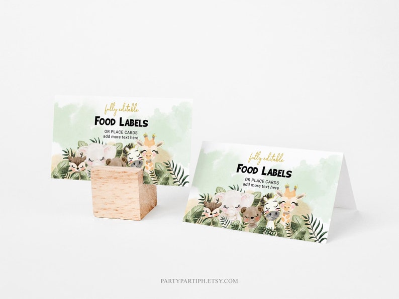 Editable Safari Animals Place Cards Template Instant Download Table ...