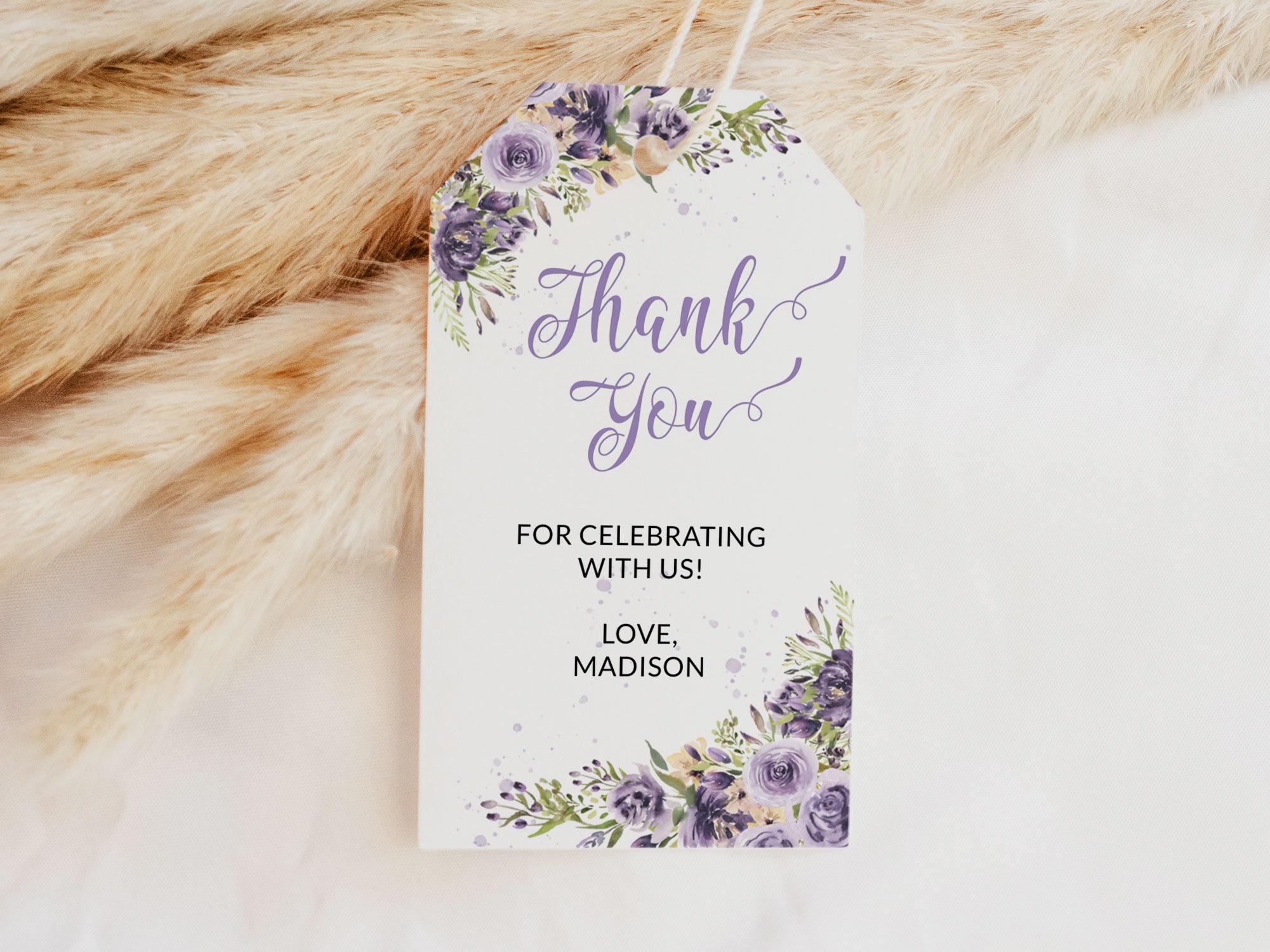 Editable Flower Thank You Tags Girl Purple Flower Gift Tags Thank You ...