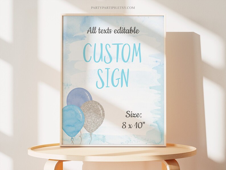 Editable Blue Balloons Custom Sign Balloons Birthday Table Sign Instant ...