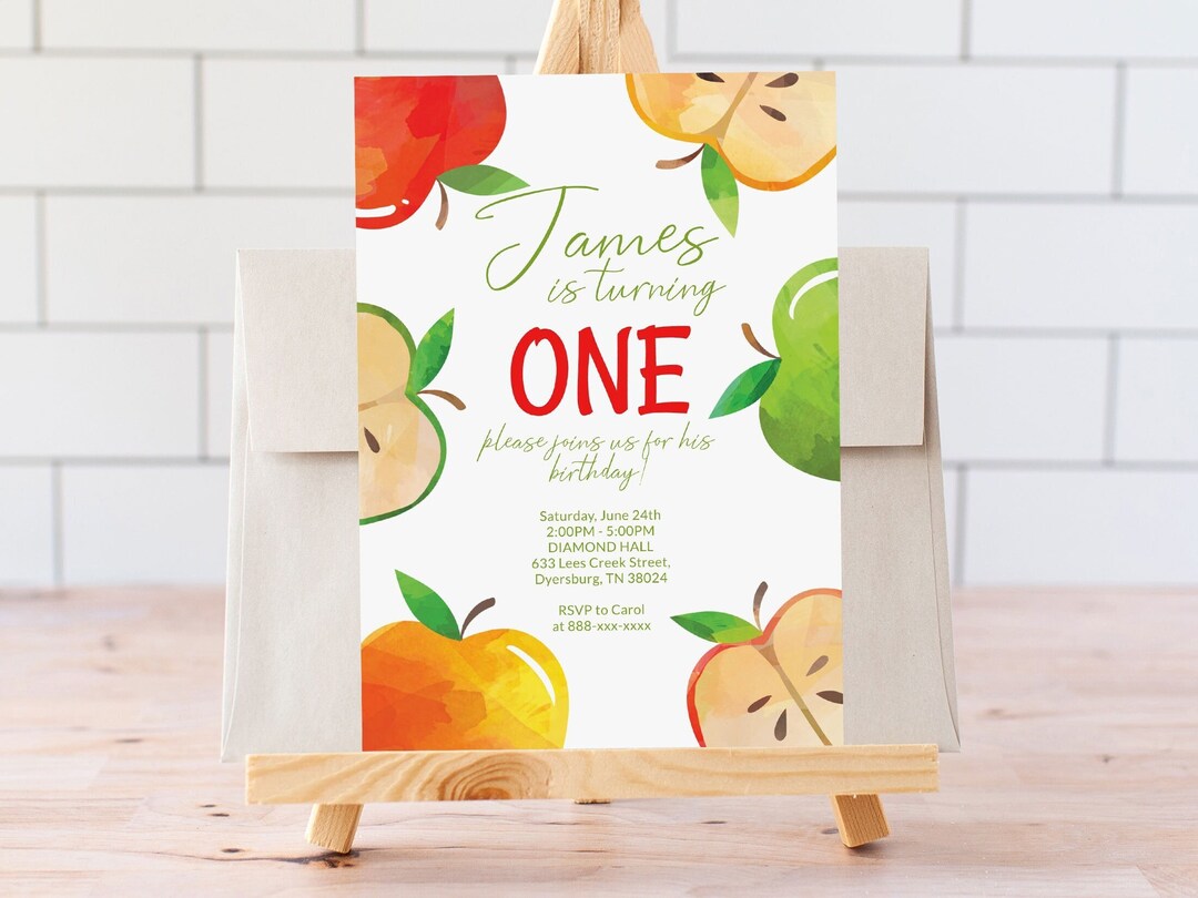 Editable Apple Birthday Invitation Template Instant Download First ...