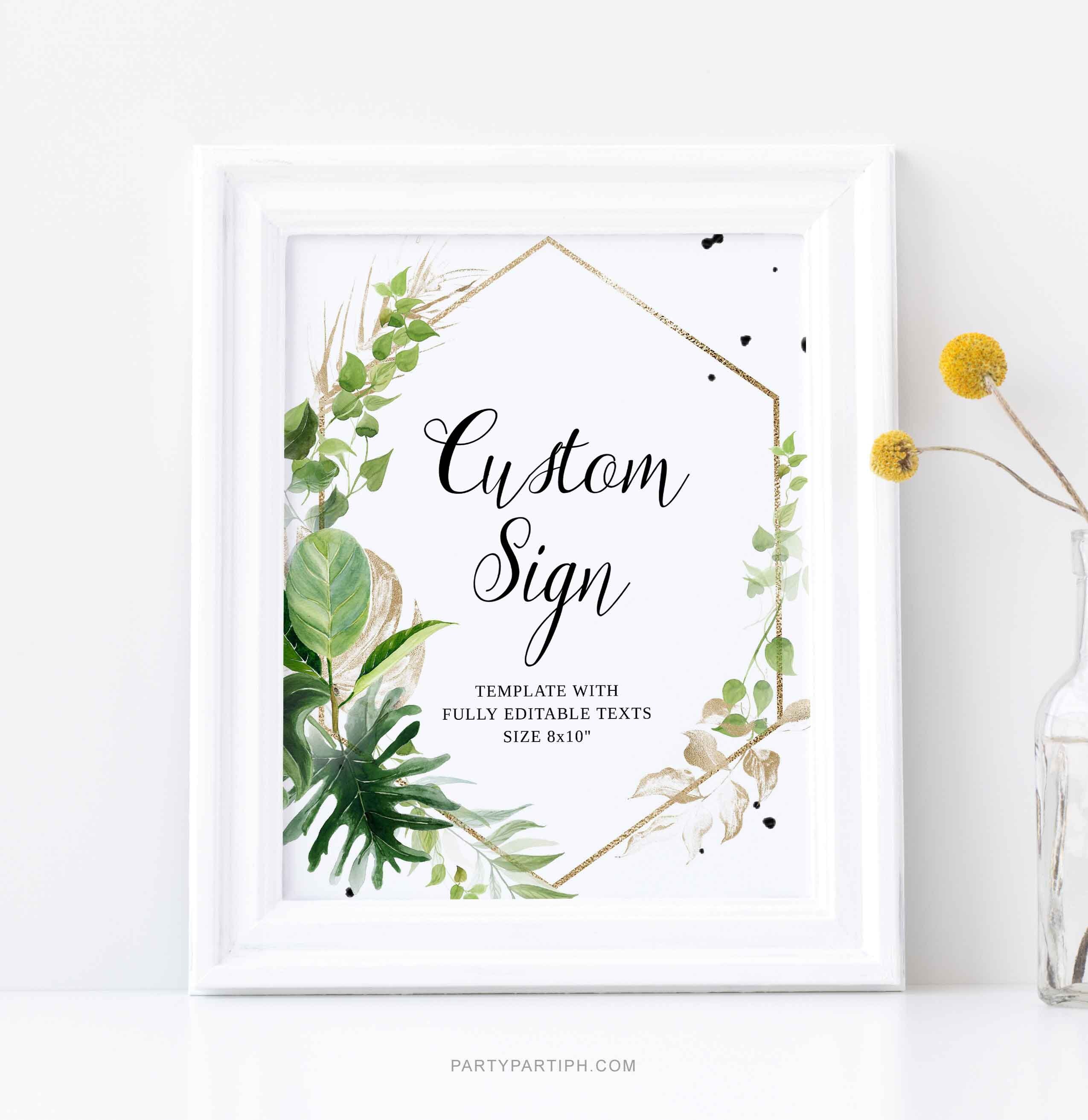 Editable 8x10" Tropical Custom Sign Template Greenery Baby Shower ...