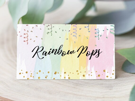Editable Rainbow Place Card, Watercolor Rainbow Splash Name Card ...